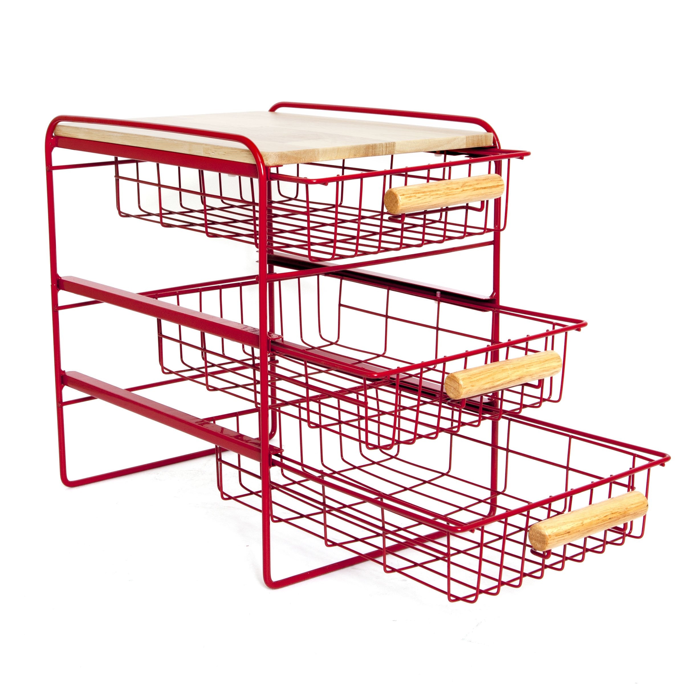 Origami Wood Top Steel Kitchen Organizer 3 Mesh Basket Sliding Drawer ...